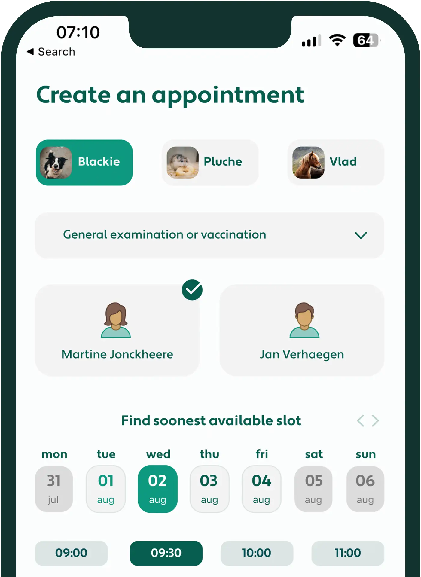Mockup of the mypets app on an iphone